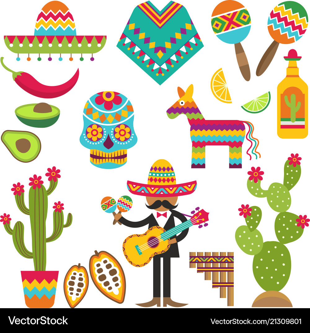 Mexican symbols design template Royalty Free Vector Image