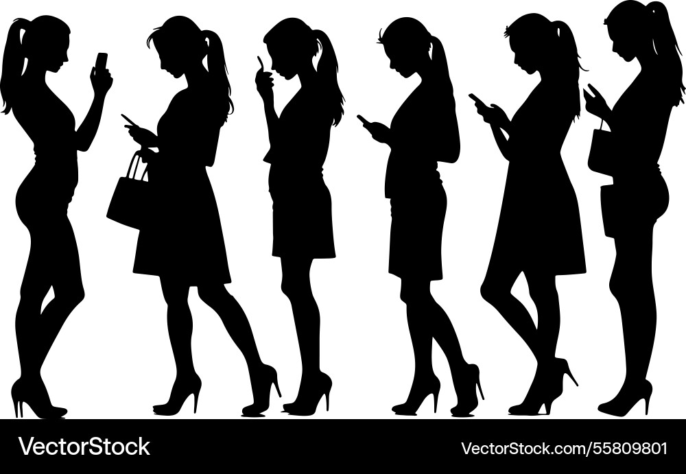 Mobile phone user silhouette pack Royalty Free Vector Image