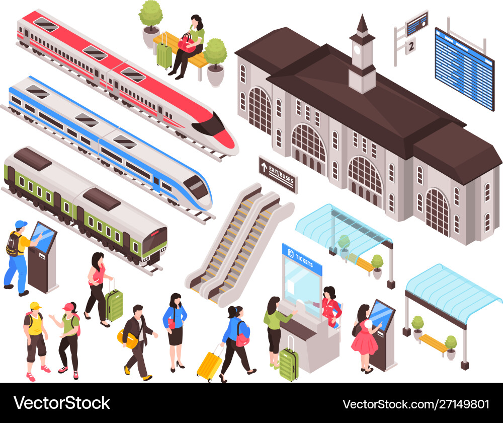 Railway station constructor set Royalty Free Vector Image