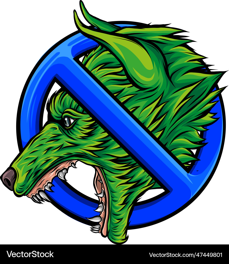 Wolf in prohibiting sign emblem silhouette Vector Image