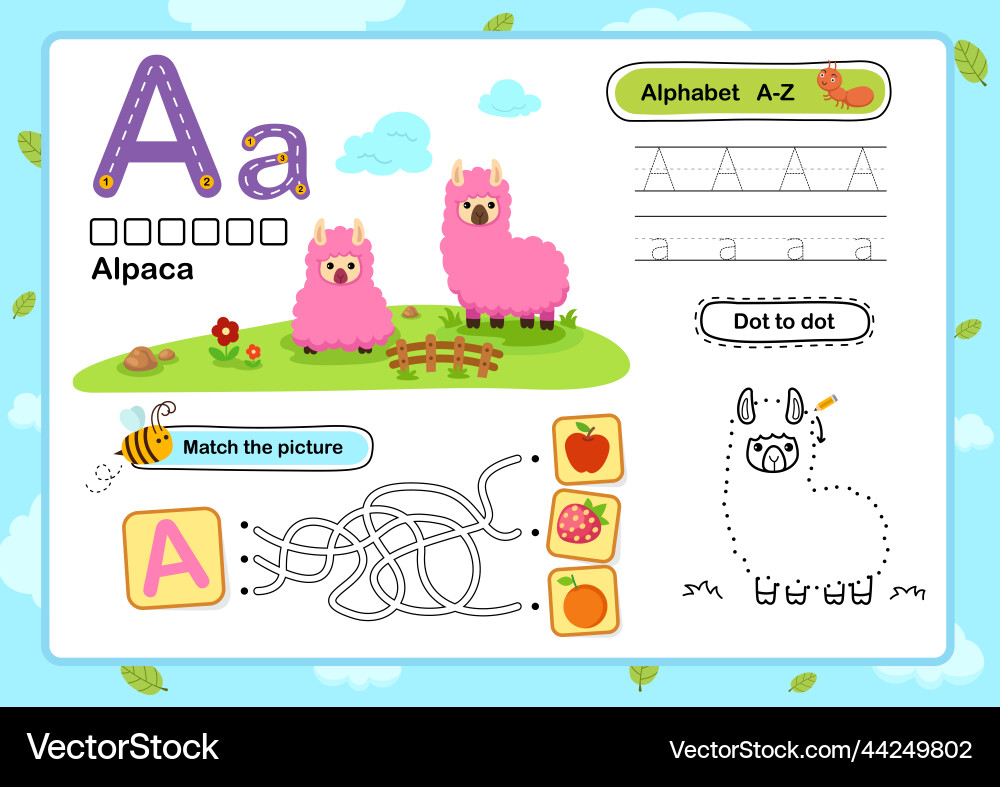 Alphabet A - Alpaca Learning Activity – Royalty-Free Vector | VectorStock