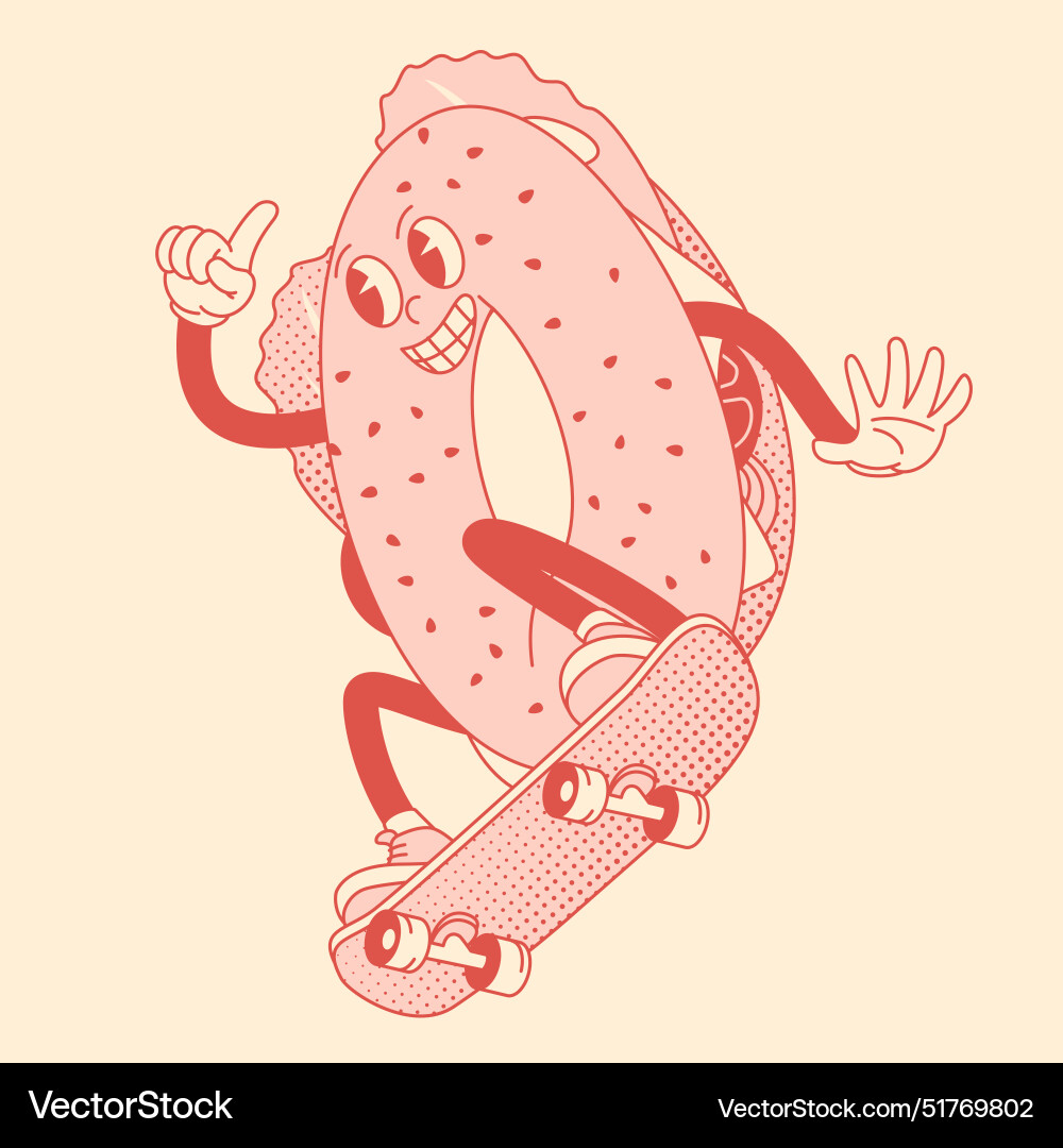 Bagel groovy comic character Royalty Free Vector Image