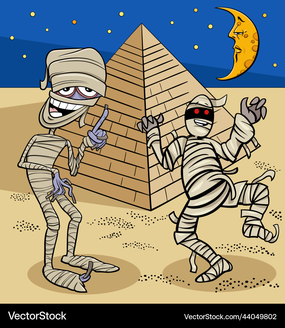Cartoon mummy characters and on halloween time Vector Image