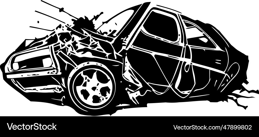 Crashed car wreck automobile clipart Royalty Free Vector