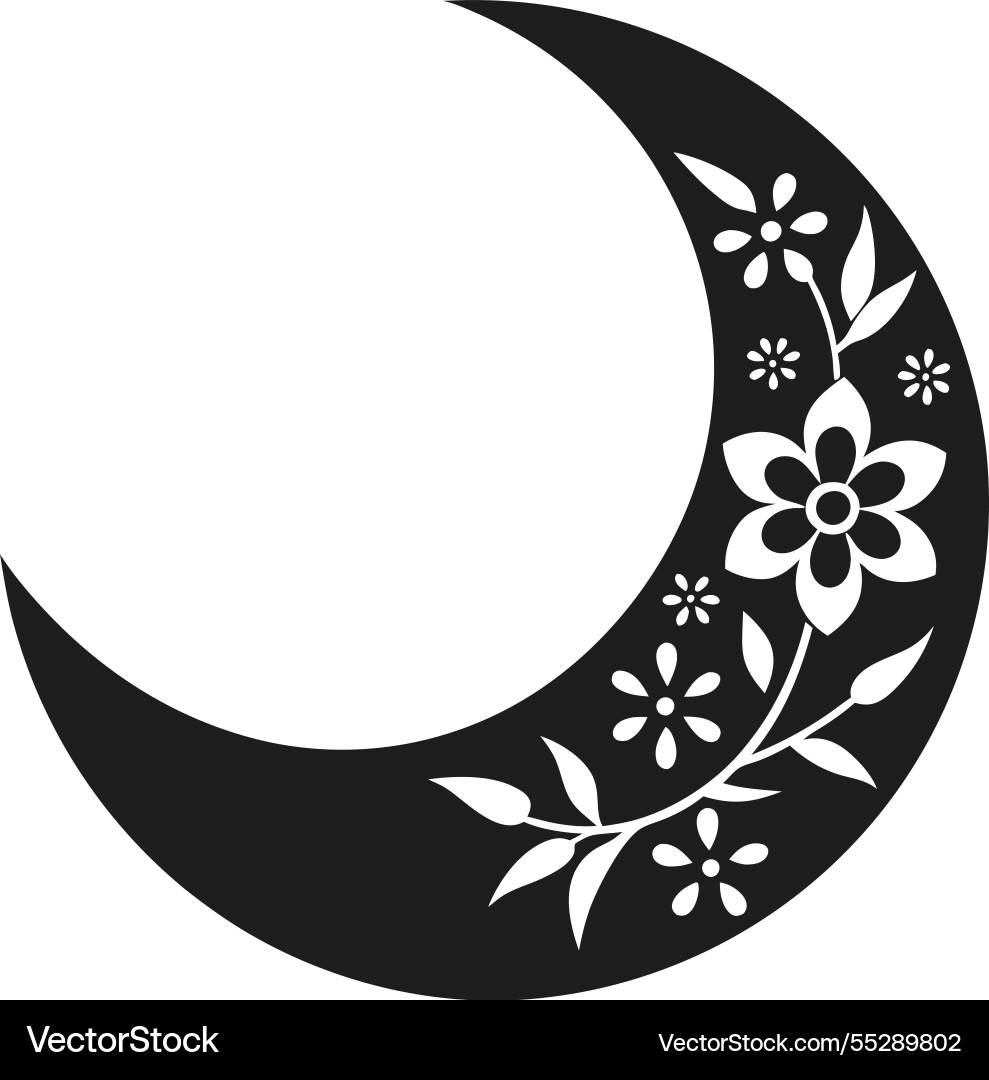 Floral crescent moon with intricate design Vector Image