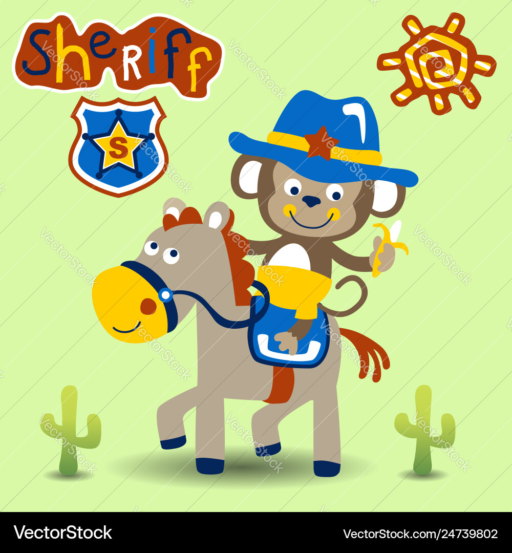Monkey funny sheriff cartoon Royalty Free Vector Image
