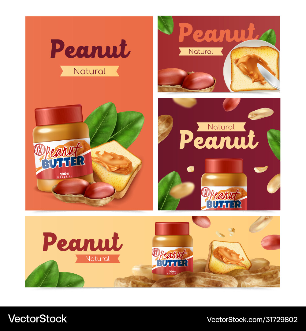 Peanut realistic banners set Royalty Free Vector Image