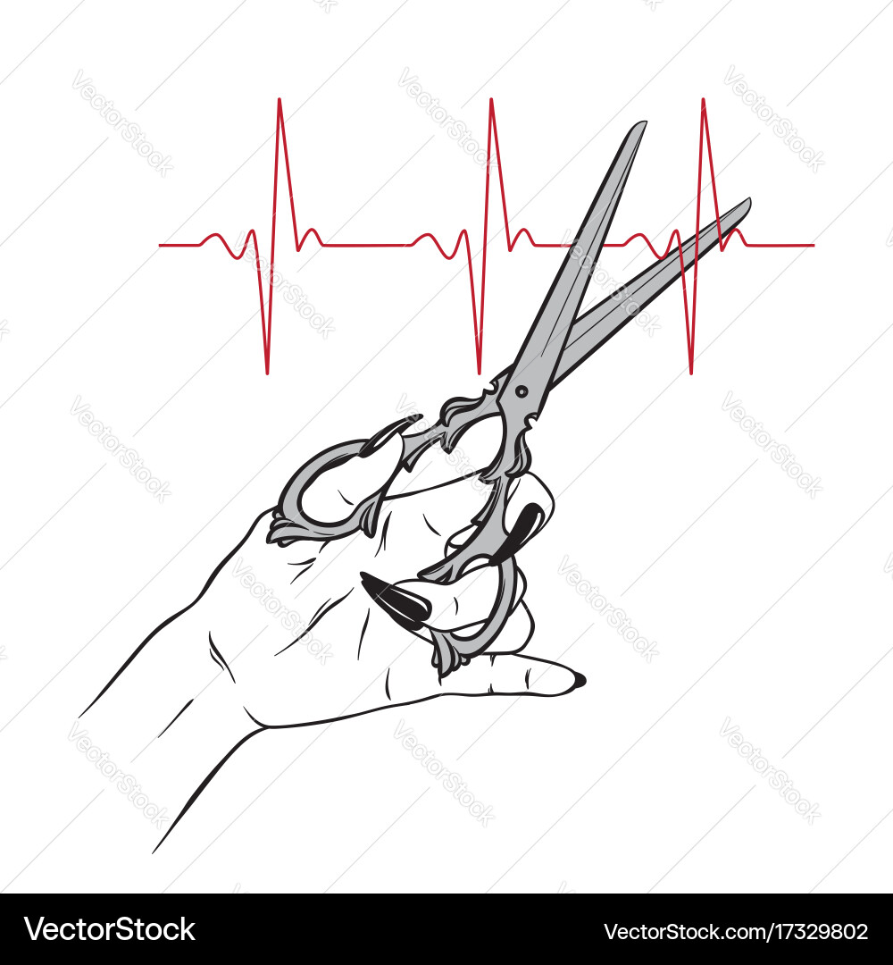 Scissors in female hand cutting pulse line Vector Image