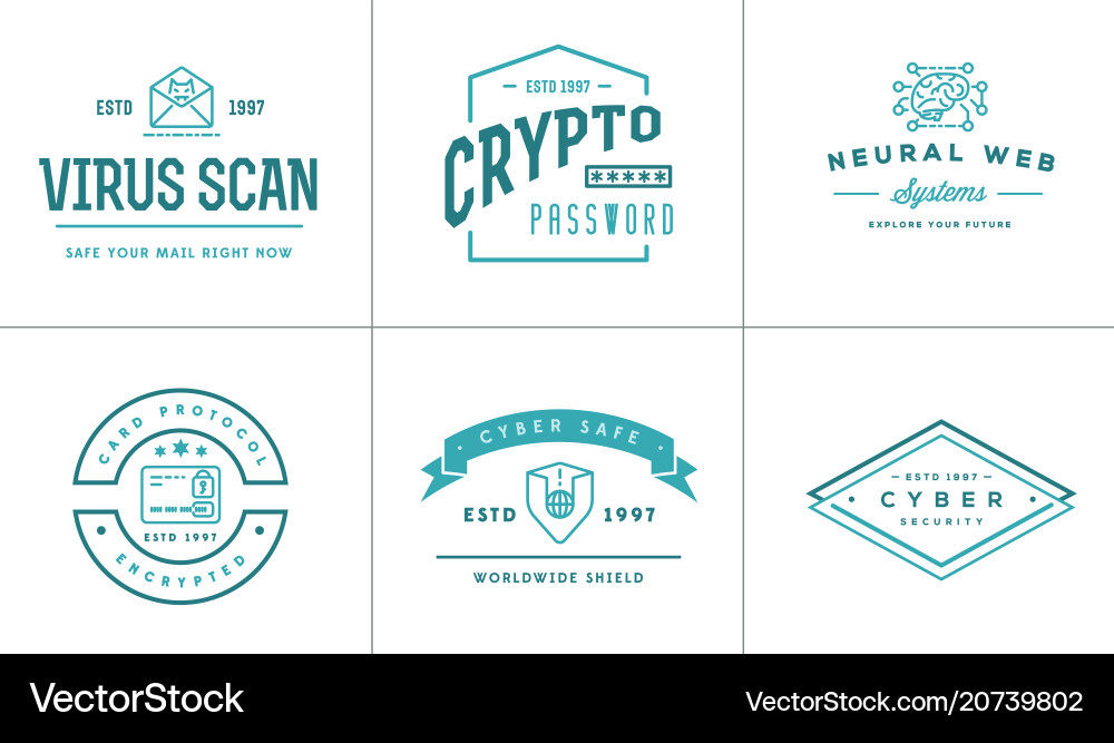 Set cyber security identity badges and signs can Vector Image