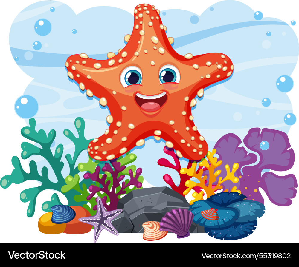 Smiling starfish surrounded by colorful Royalty Free Vector