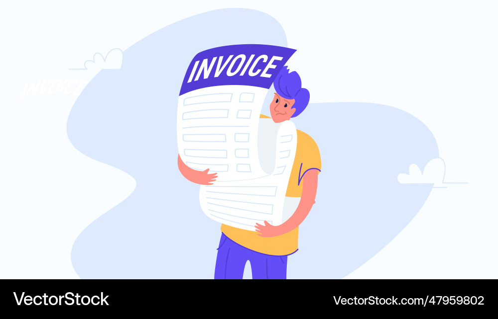 Young man carrying heavy invoice Royalty Free Vector Image