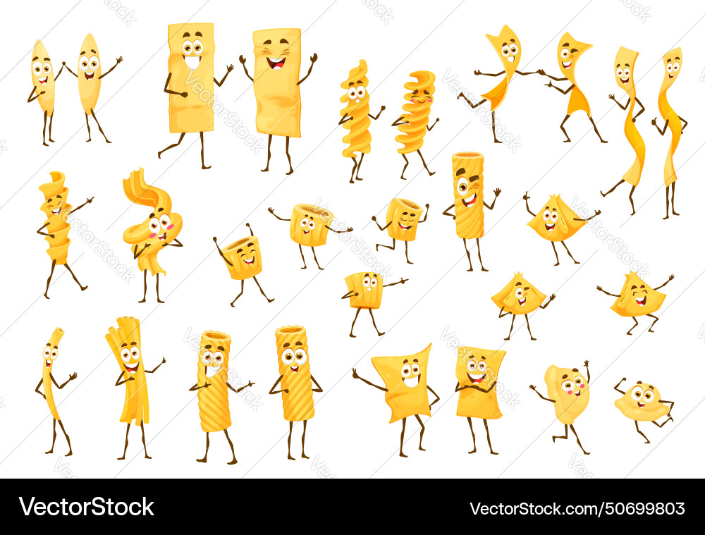 Cartoon italian pasta comical and cute characters Vector Image