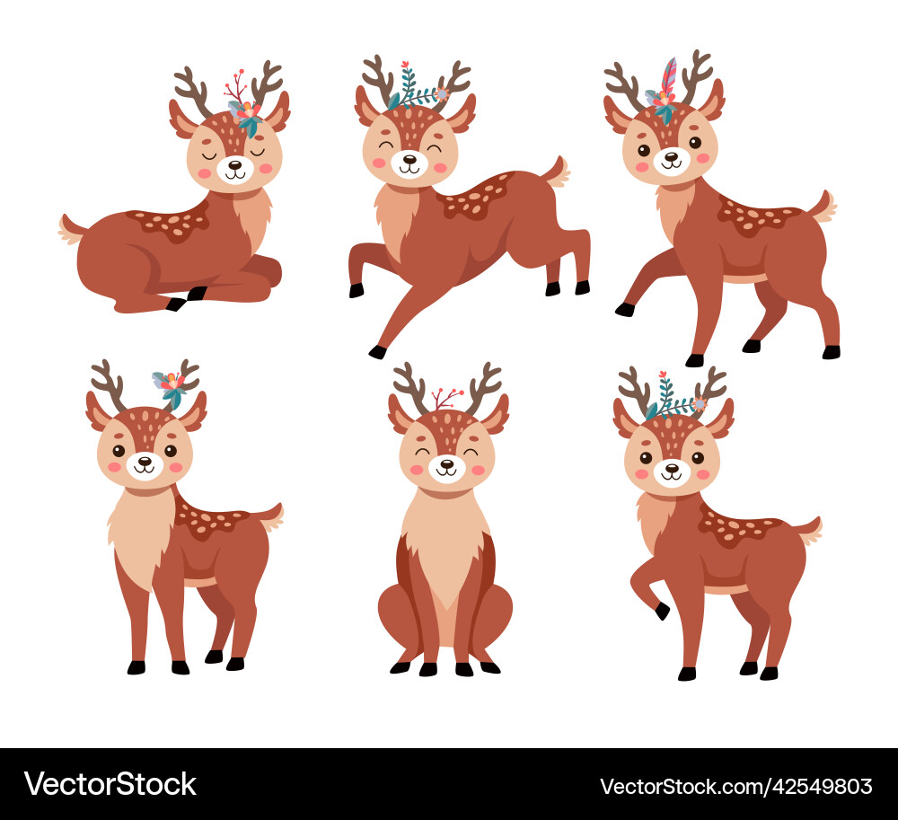 Comic deer in verschiedenen Posen Set Lizenzfreier Vektor