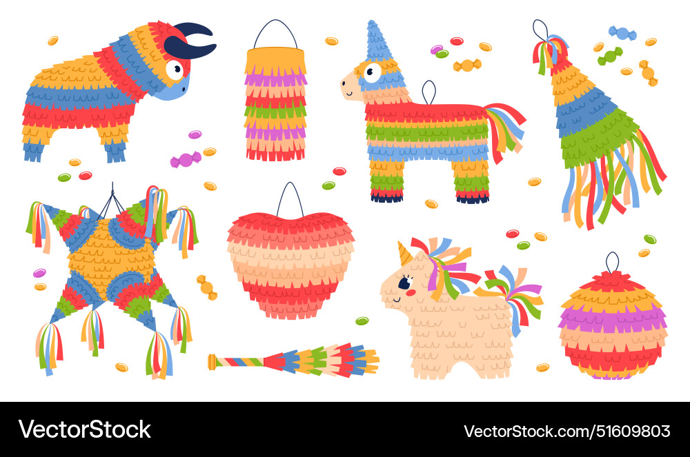 Mexican holiday pinatas color paper kids party Vector Image