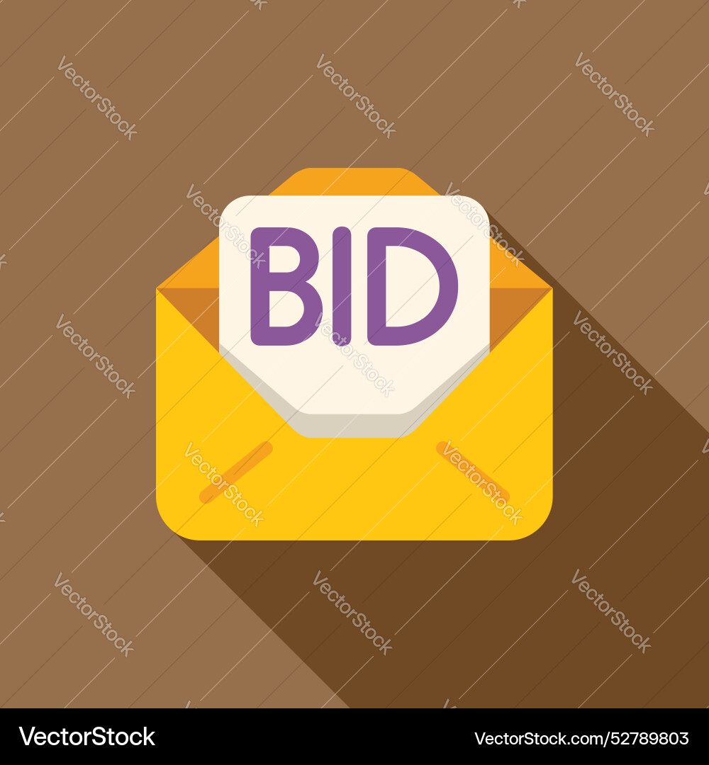 Open yellow mail envelope containing bid offering Vector Image