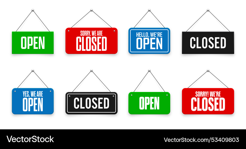 Realistic open or closed hanging signboards Vector Image
