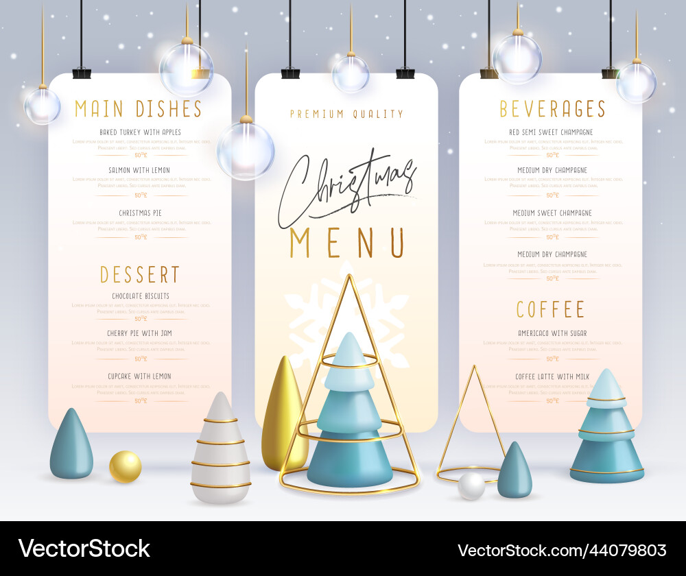 Restaurant menu design with 3d christmas trees Vector Image