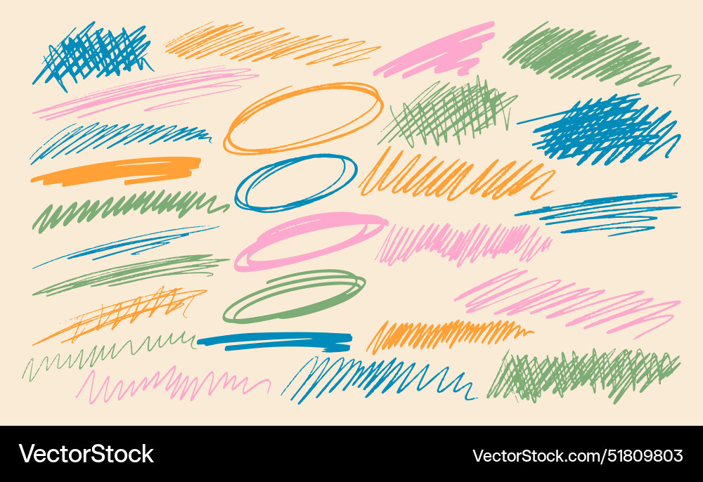 Variety of colorful handwritten scribbles Vector Image