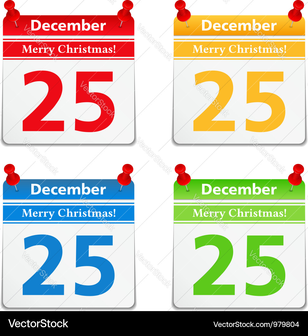 Calendar pages with 25 december Royalty Free Vector Image