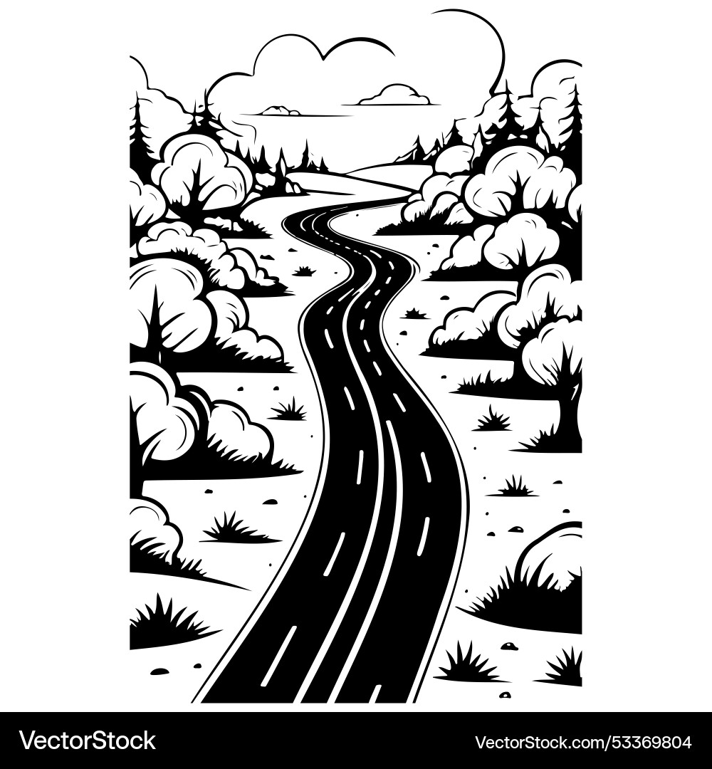 Drawing road ink hand drawn line transparent Vector Image