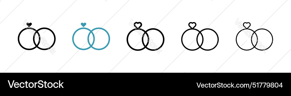 Ring icon set black filled and outlined style Vector Image