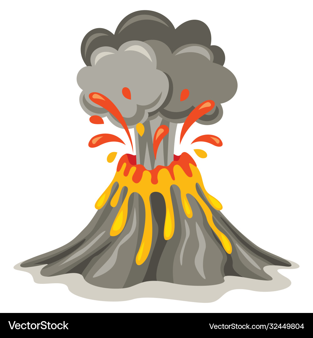 Volcano eruption and lava drawing Royalty Free Vector Image