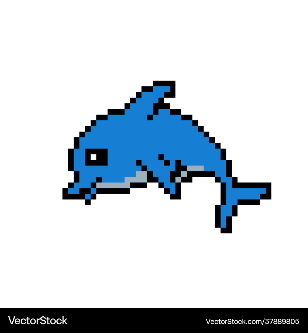 8 bit pixel blue dolphin Royalty Free Vector Image