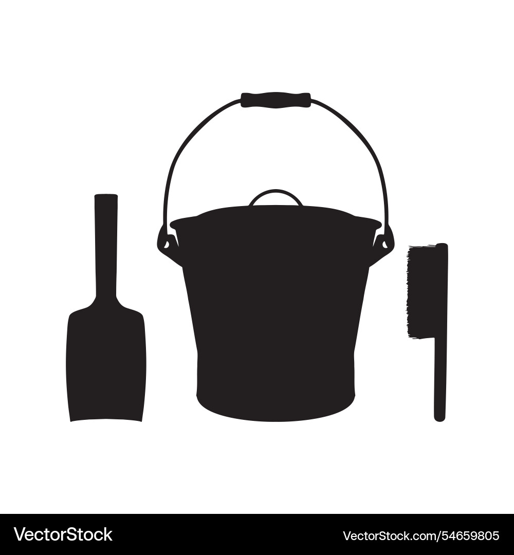 Asche Eimer mit Schaufel und Handbesen Silhouette Vektorbild