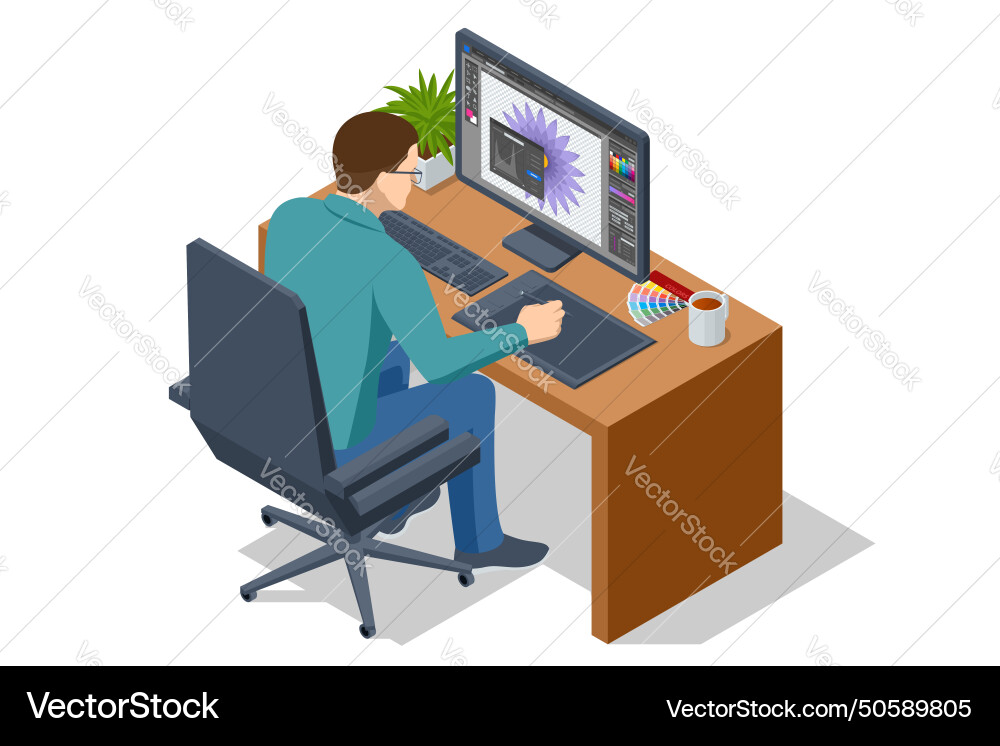 Isometric graphic design studio designer Vector Image