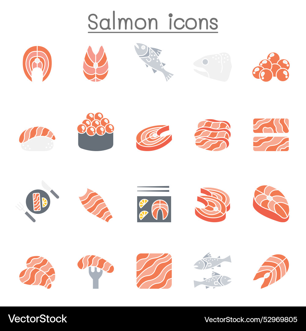 Salmon icon set in flat color style Royalty Free Vector