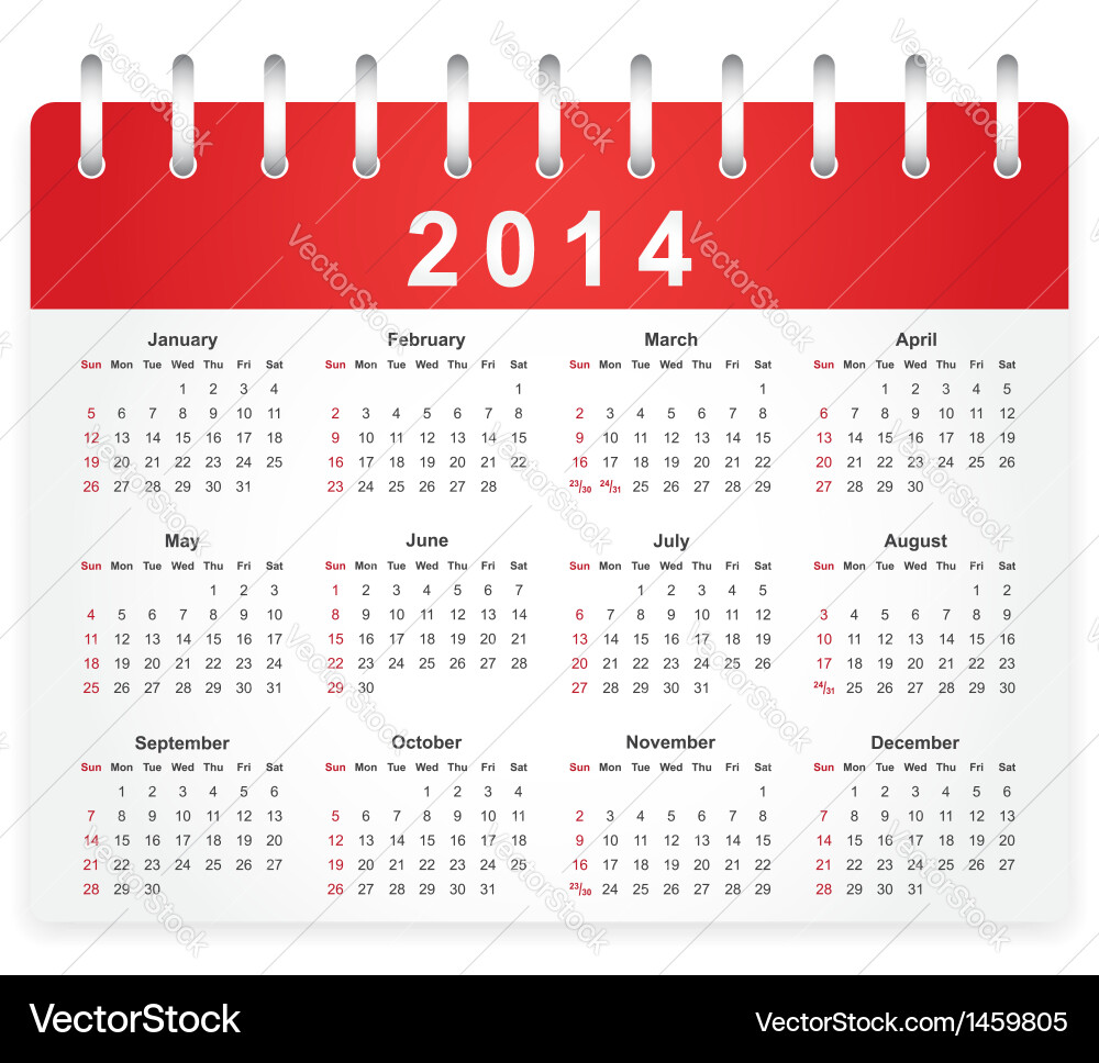 Stylish calendar page for 2014 Royalty Free Vector Image