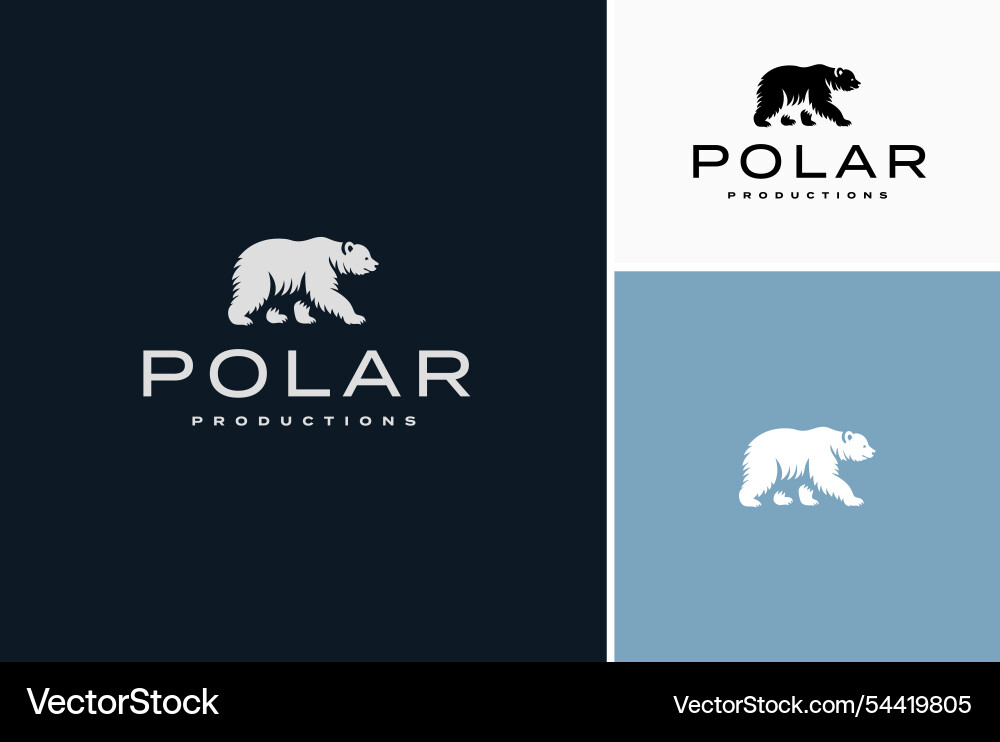 Walking white polar bear silhouette logo design Vector Image