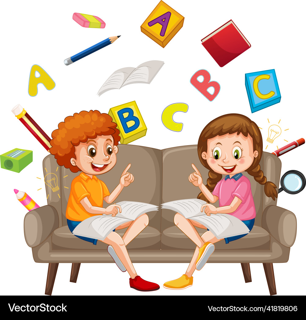 Children Reading Books - Education Concept Vector Image