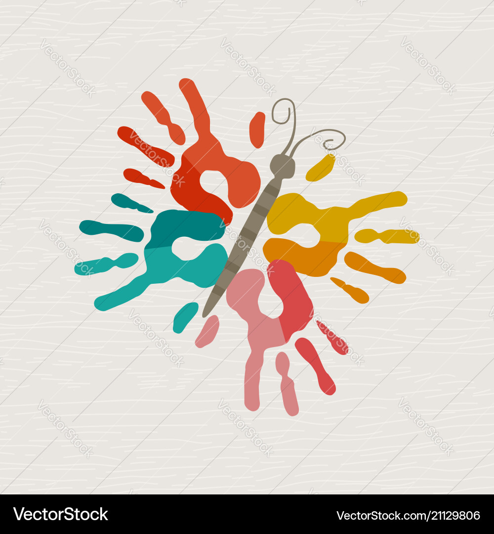 Human hand print butterfly shape art Royalty Free Vector