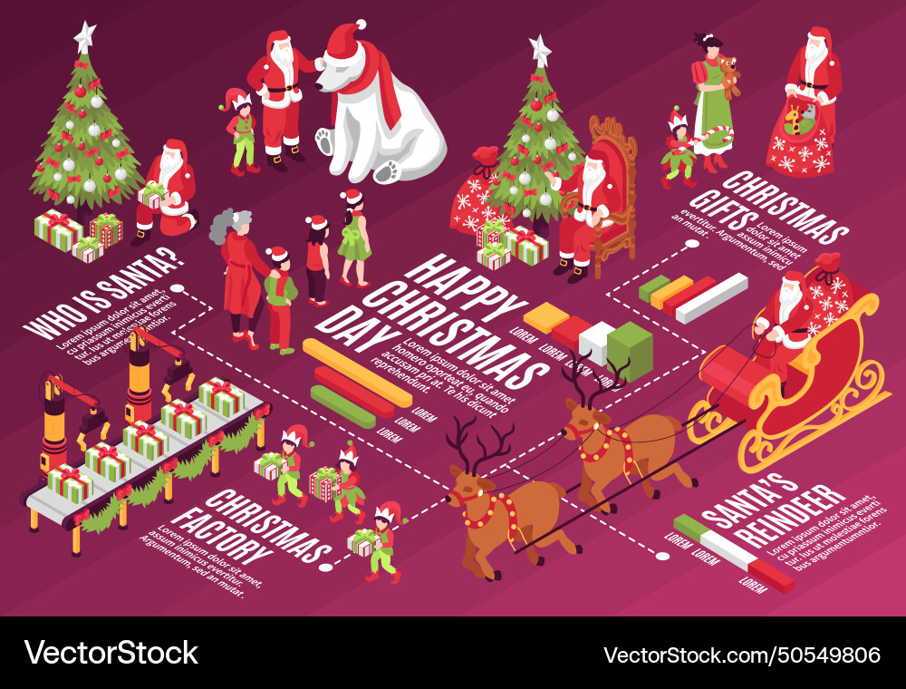 Isometric santa claus christmas horizontal Vector Image