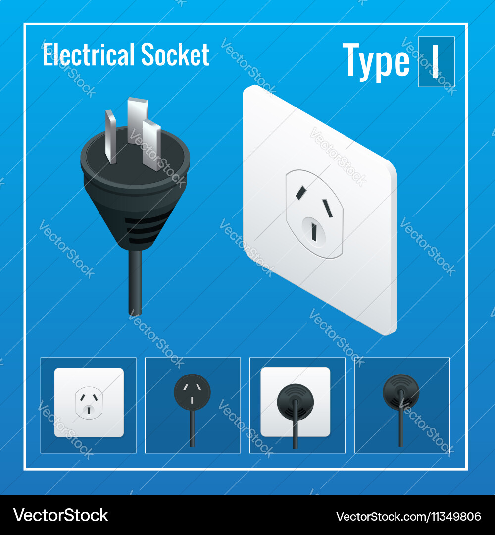Isometric switches and sockets set type i ac Vector Image