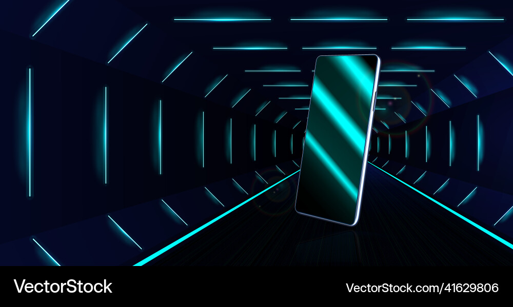 Realistic smartphone on neon background Royalty Free Vector