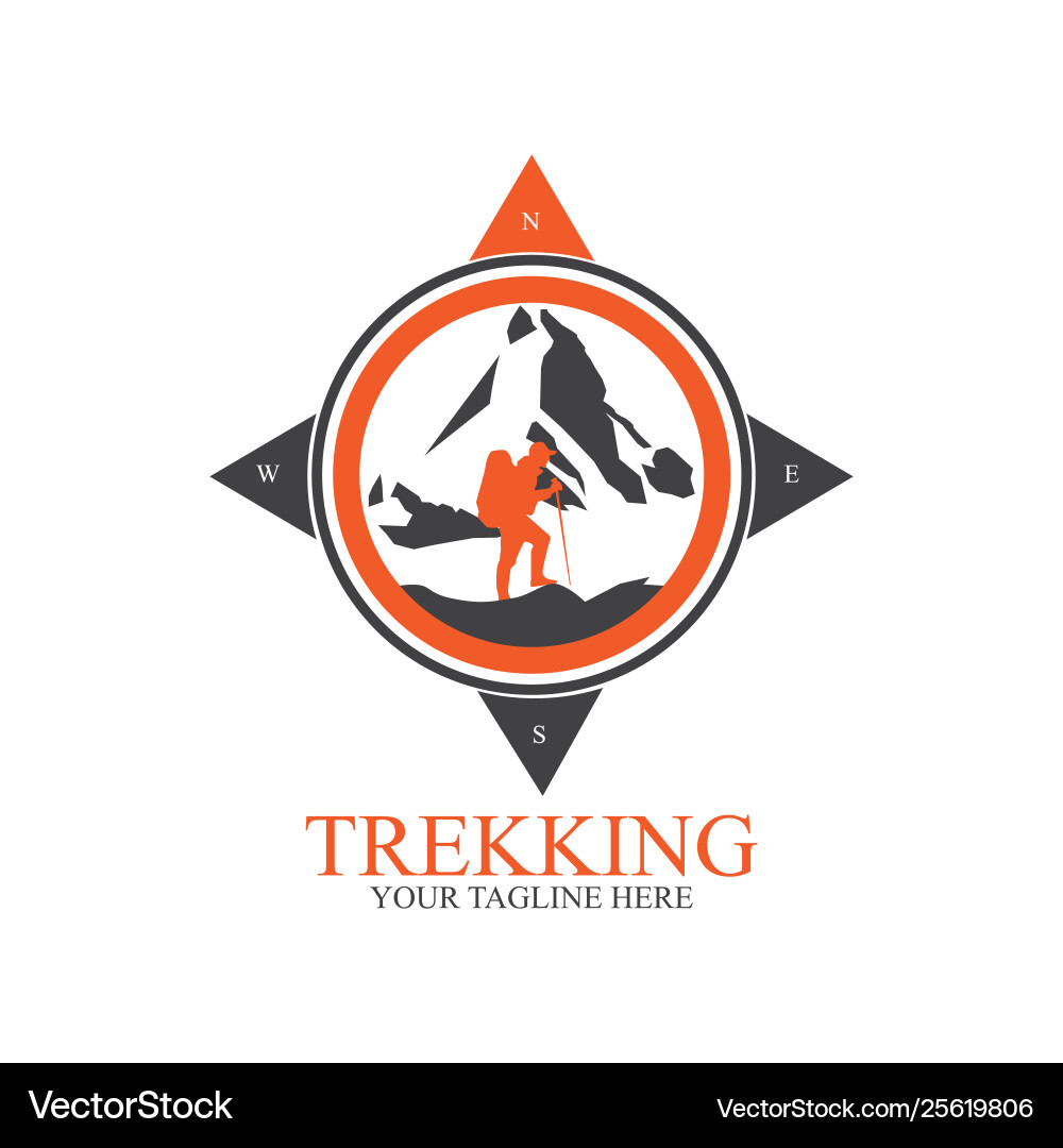 Trekking logo design with compass Royalty Free Vector Image