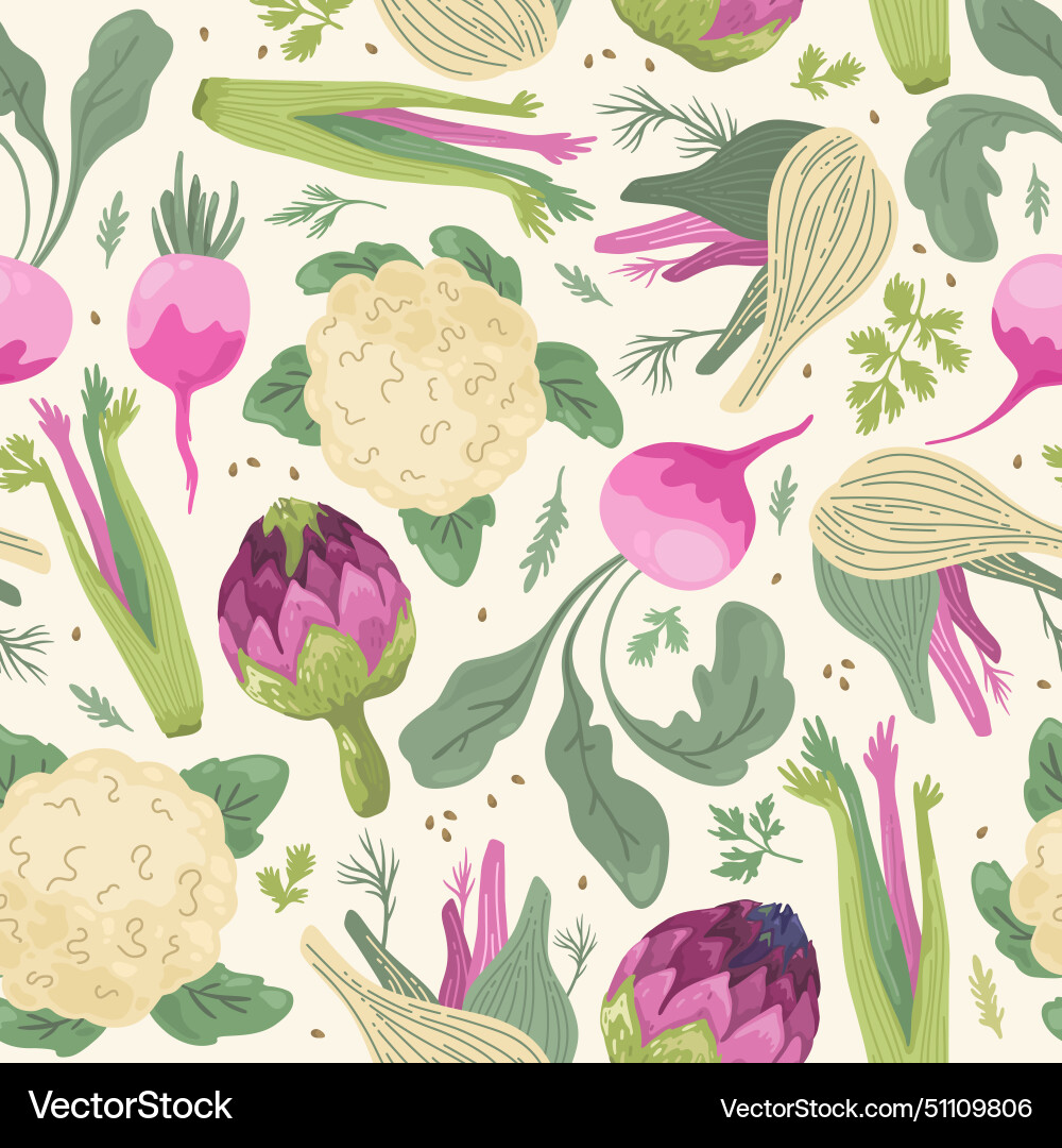 Vegetables seamless pattern on beige background Vector Image
