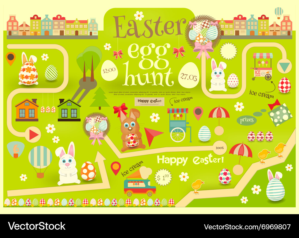 Easter Map Invitation Card Royalty Free Vector Image