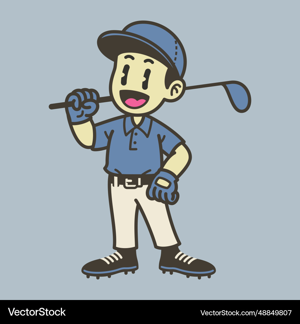 Happy cartoon golf player vintage Royalty Free Vector Image