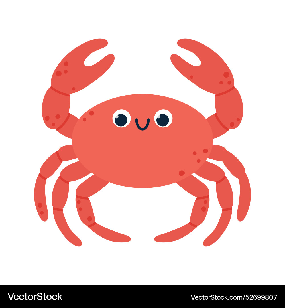 Kawaii rote Krabbe mit lächelnden Gesicht erhöhten Krallen