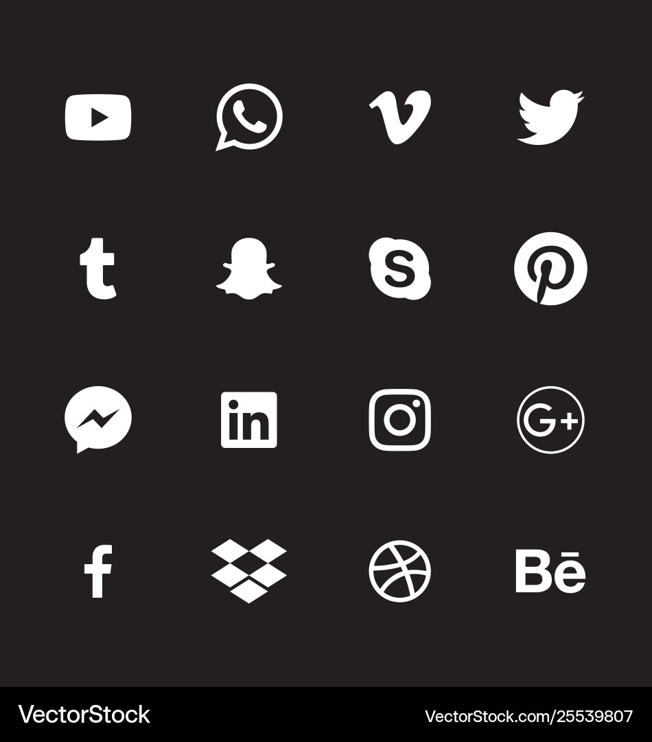 Social Media Icons Vector Black And White