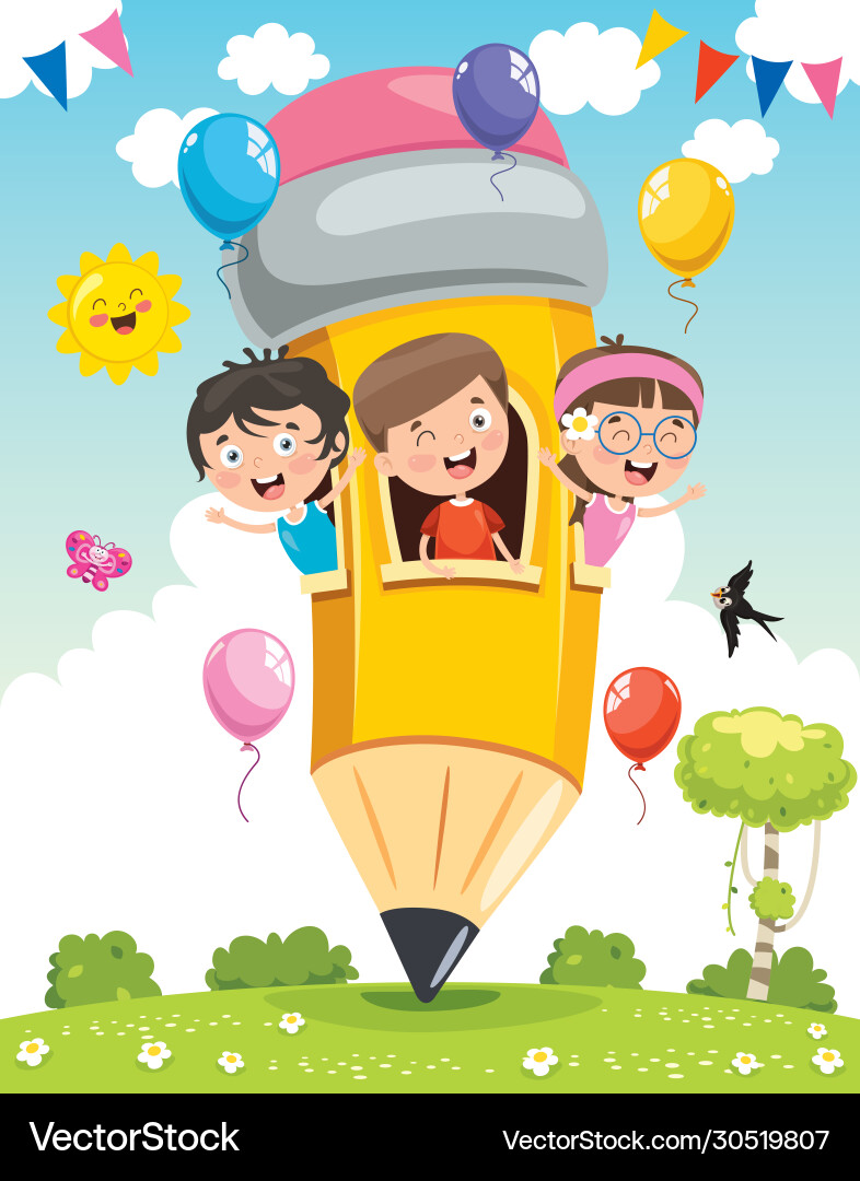 Students playing with pencil Royalty Free Vector Image