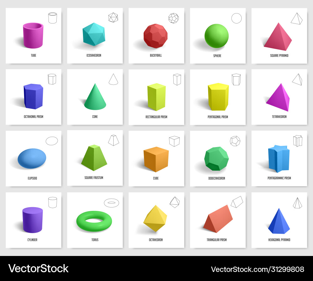 Realistic 3d geometric shapes basic geometry Vector Image