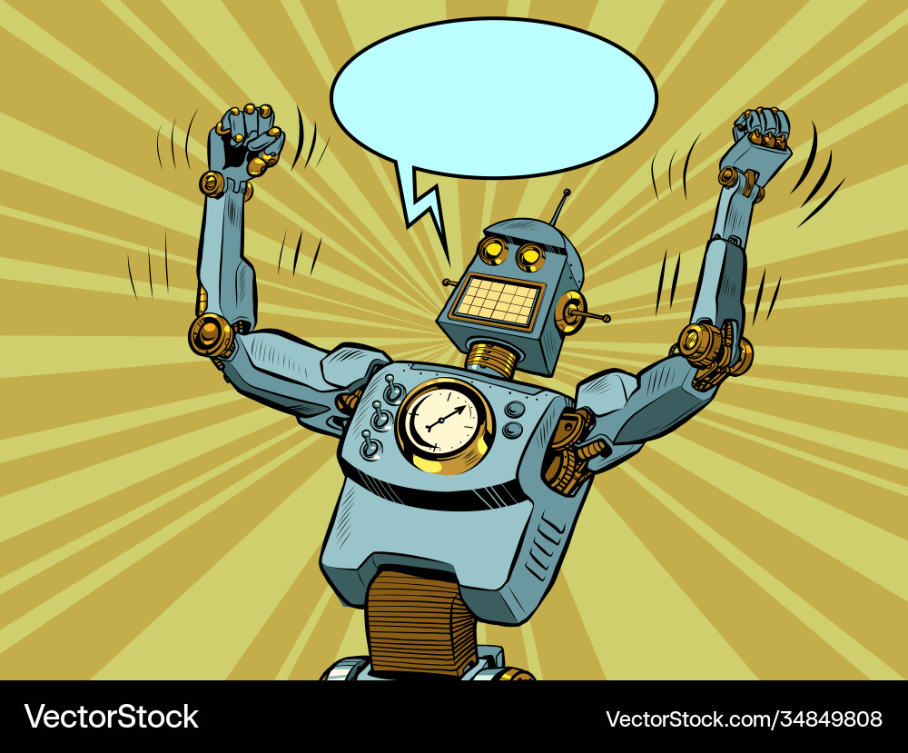 Retro Robot Villain Victory Pose Royalty Free Vector Image