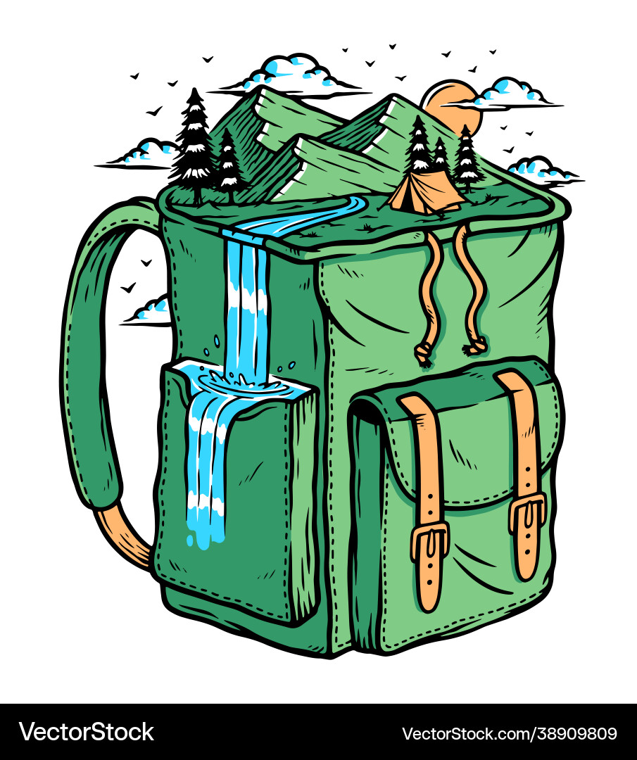 Adventure to mountain with a bag Royalty Free Vector Image