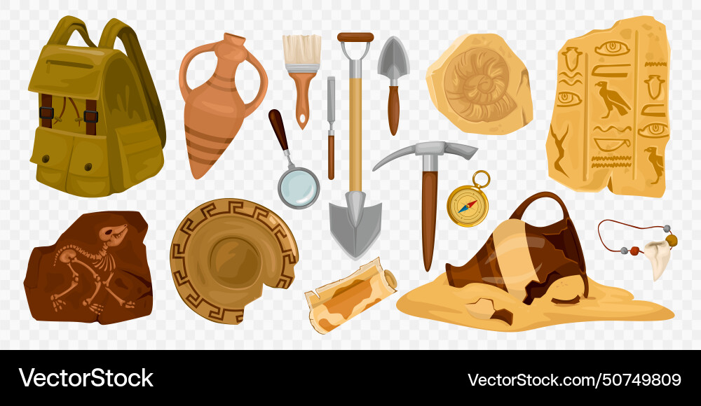 Archeology icons transparent set Royalty Free Vector Image