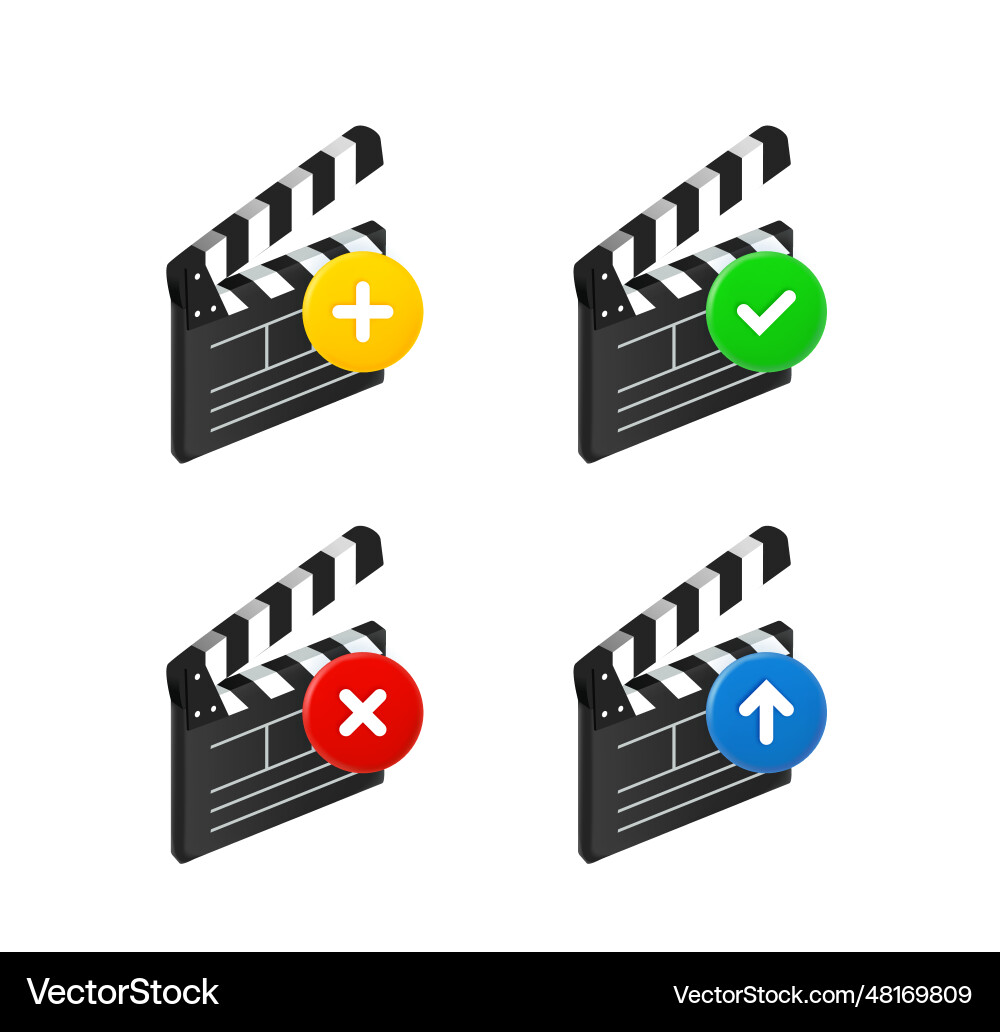 Cinema clapper icon set with different pictograms Vector Image