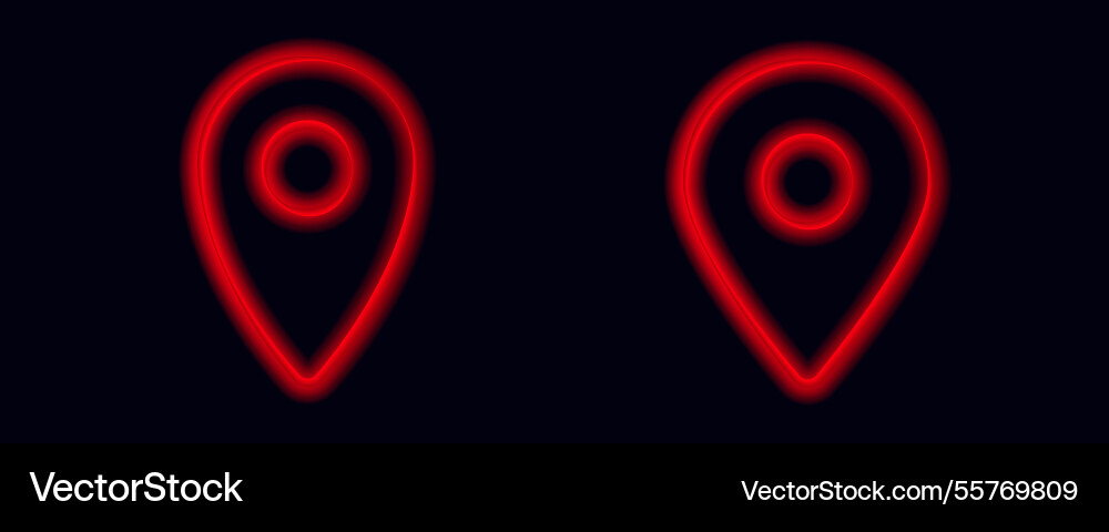 Glowing red location pins with inner circles Vector Image